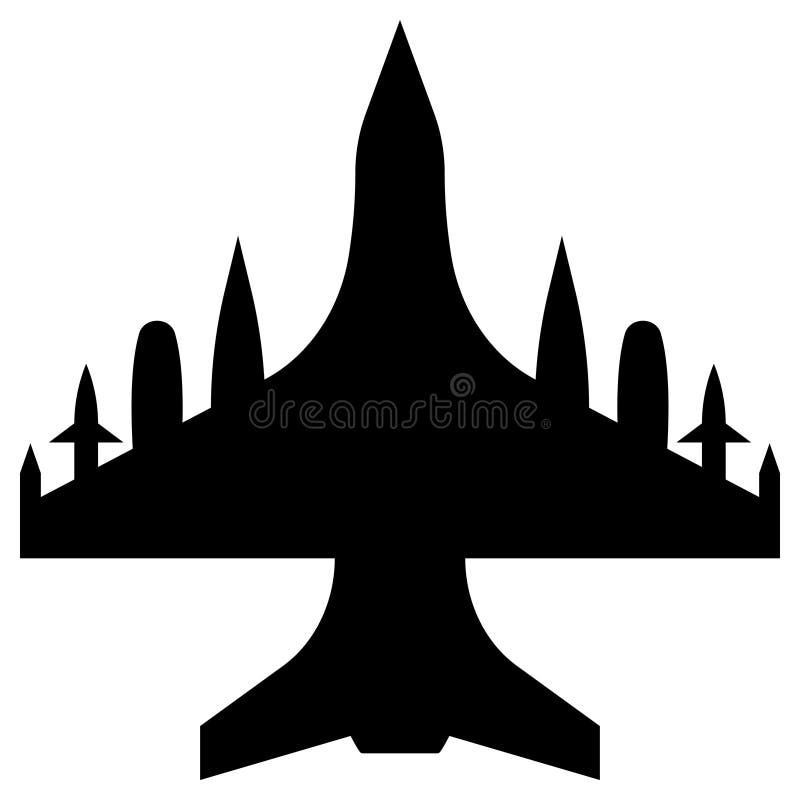 One Black Fighter Plane Icon with Bomb and Missile on White Stock ...