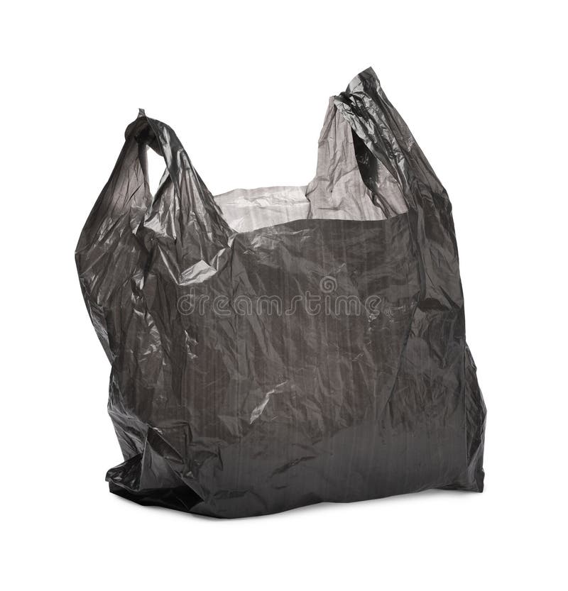 One Black Plastic Bag Isolated on White Stock Photo - Image of ...