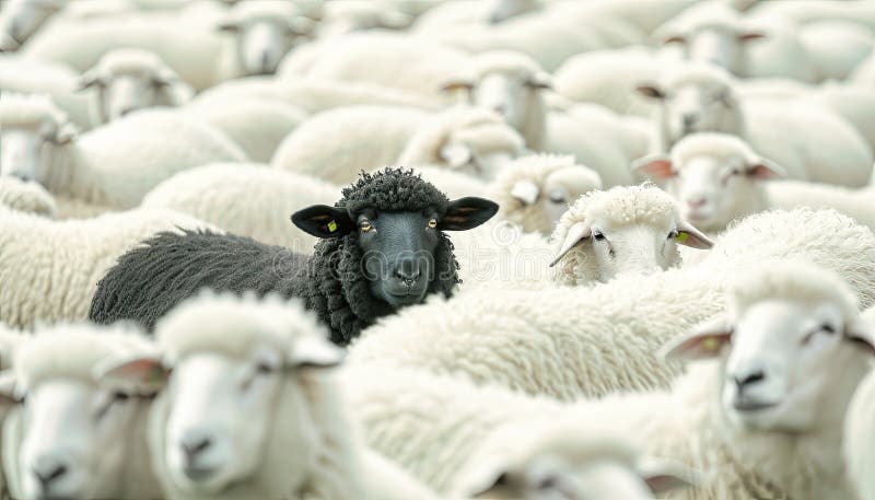 One Black Sheep in a Flock of White Sheep Stock Photo - Image of black ...