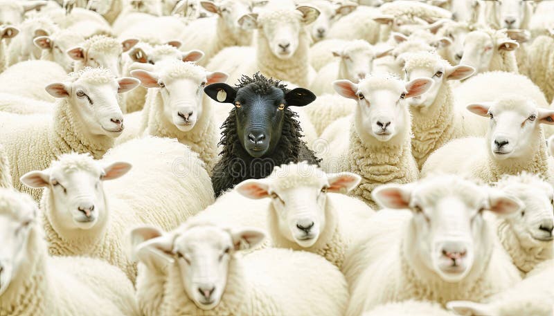 One Black Sheep in a Flock of White Sheep Stock Photo - Image of flock ...