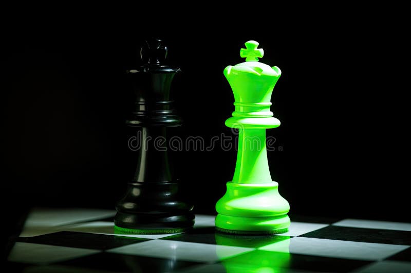 One Black and White Chess Pieces, the Other Neon Green Stock ...