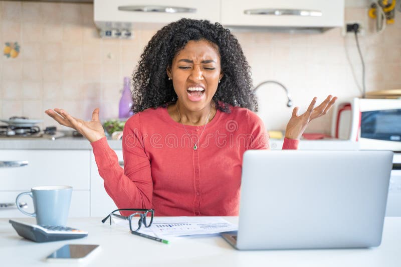 One Black Woman Annoyed by Internet Connection Problem Stock Photo ...