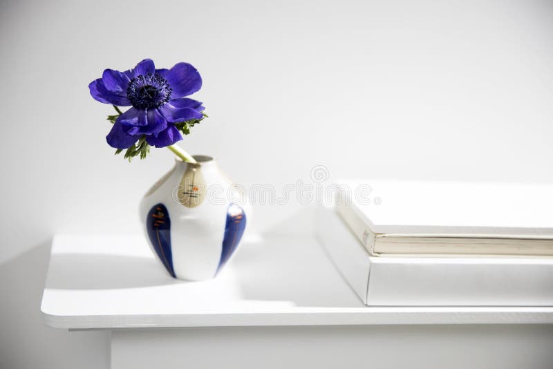One Blue Anemone in a Multi-colored Vase in the Style of the Seventies ...