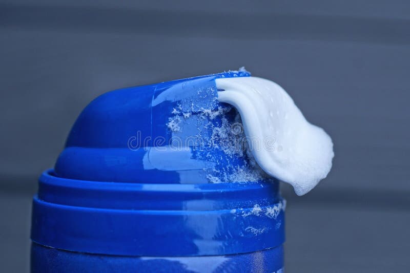One Blue Canister with White Shaving Foam Stock Photo - Image of ...