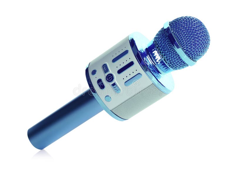 One Blue Karaoke Microphone Isolated on White Stock Image - Image of ...