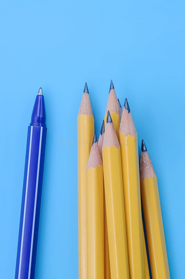 One Blue Pencil and Group of Yellow Pencils. Individuality Concept ...