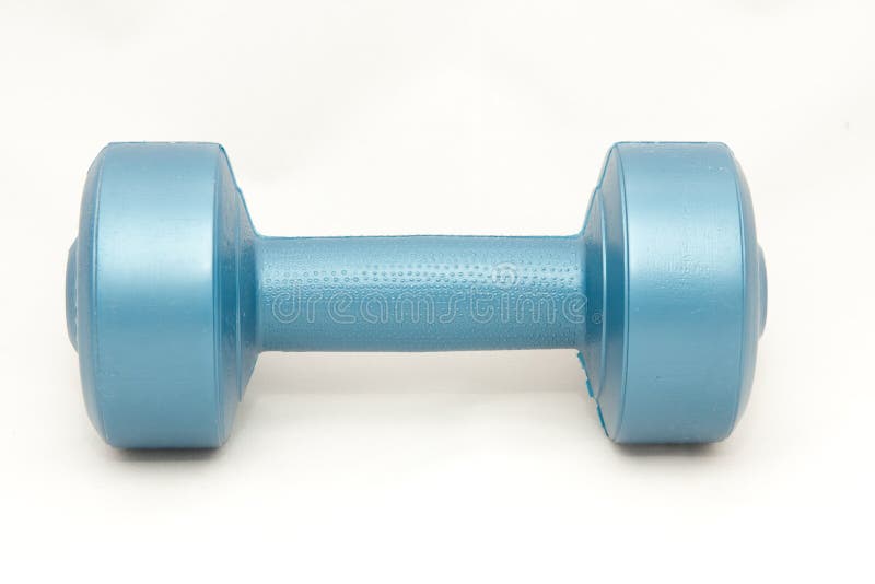 One blue plastic dumbbell stock image. Image of health - 11228877