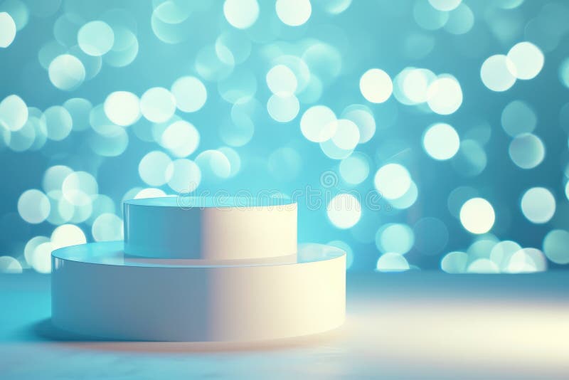 One Blue Podium. Light Effect with Bokeh, Blue Pastel Background Stock ...