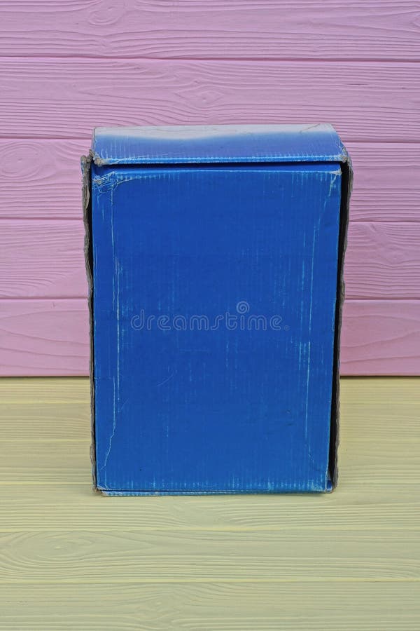 One Blue Rectangular Paper Closed Cardboard Box Stock Photo - Image of ...