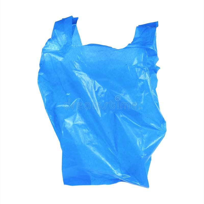One Blue Recycled Plastic Bag Isolated on White Stock Photo - Image of ...