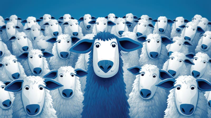 One Blue Sheep between Many White Sheeps AI Generated Stock ...