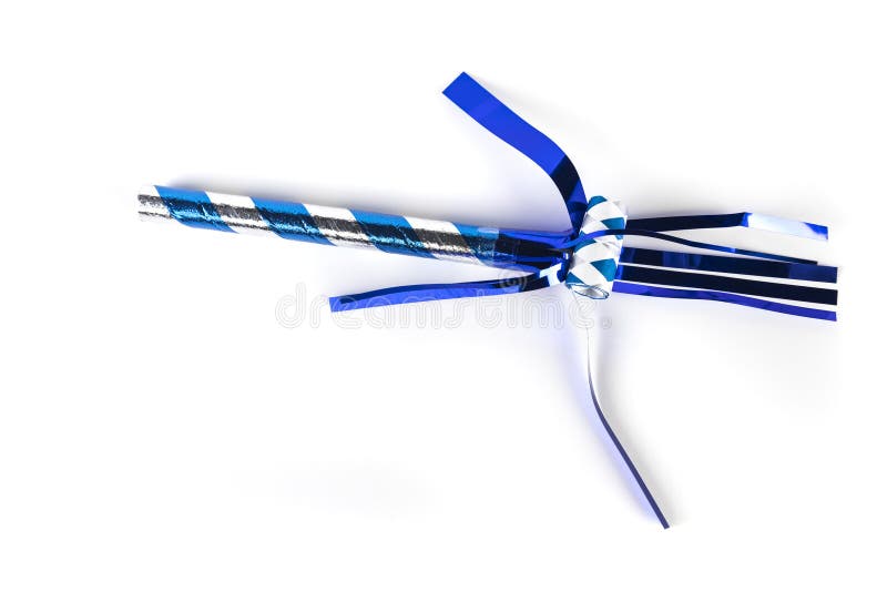 One Blue Shiny Party Horn Isolated Over White Top Down Stock Image ...