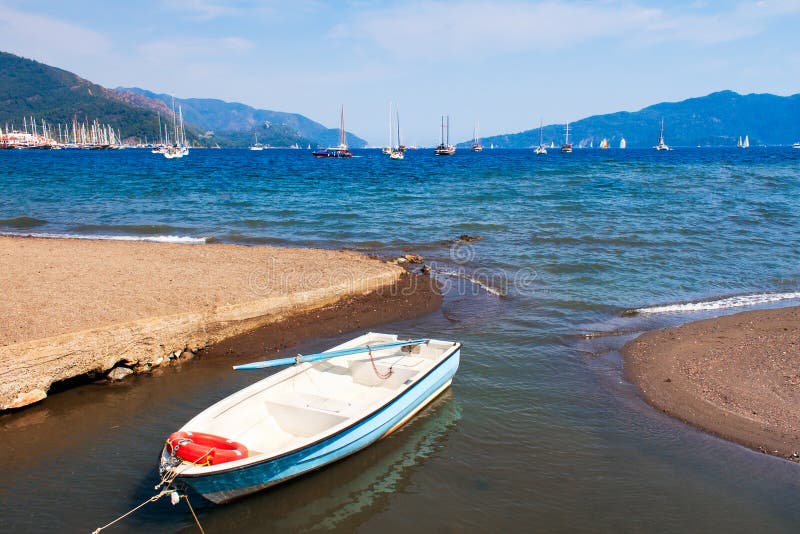 One boat in small gulf stock image. Image of landscape - 30680431