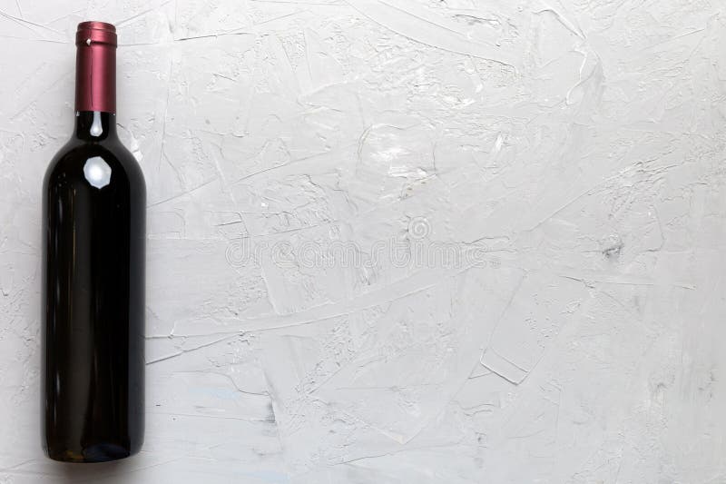 One Bottle of Red Wine on Colored Table. Flat Lay, Top View Wth Copy ...