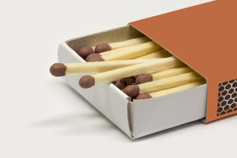 One box with brown matches stock photo. Image of light - 117185322
