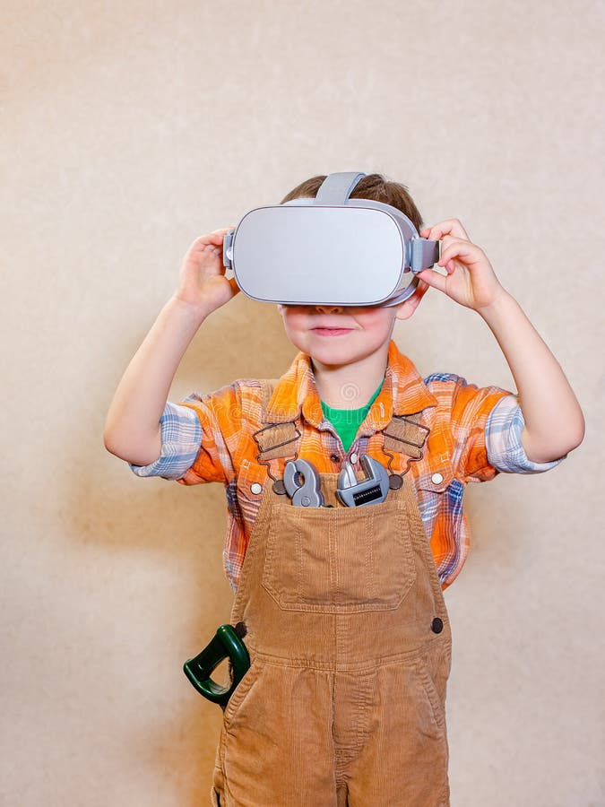 One Boy is Experiencing Virtual Reality, a Children`s Role-playing ...