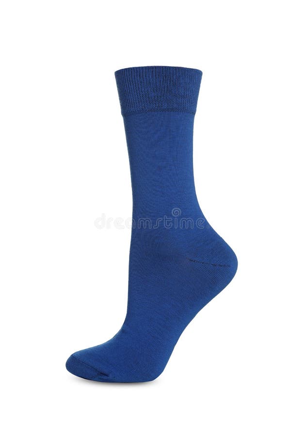 One Bright Blue Sock on White Background Stock Photo - Image of apparel ...