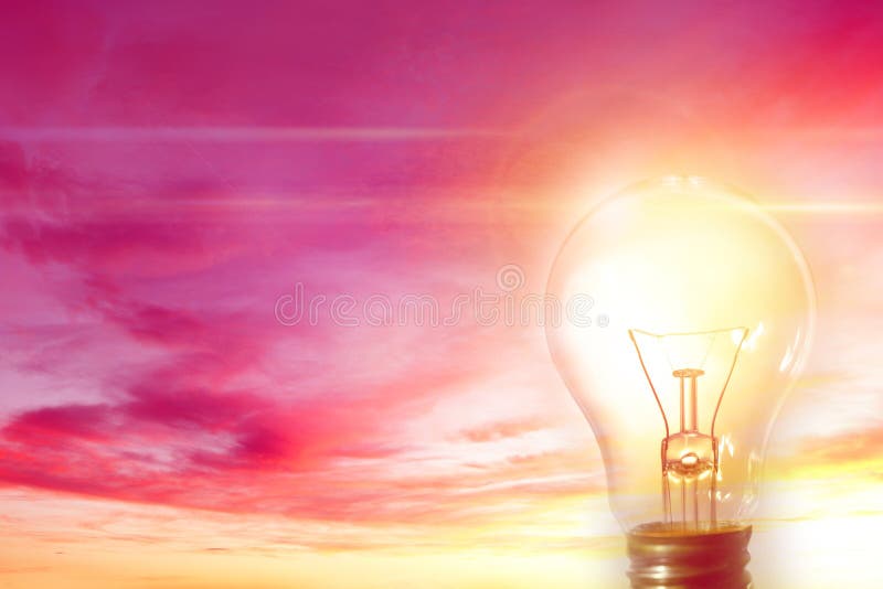 Glowing lightbulb in sky stock image. Image of light - 261542081