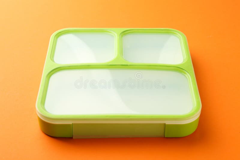 One Bright Lunch Box on Orange Background Stock Image - Image of child ...
