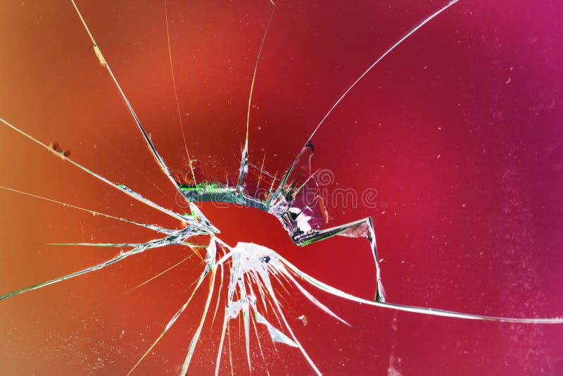 Broken red glass window stock image. Image of impact - 114844483