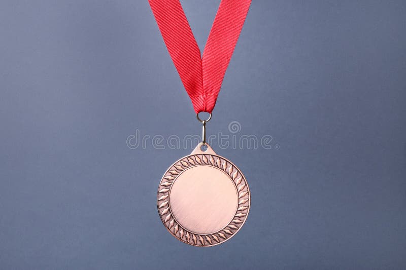 One Bronze Medal with Ribbon on Grey Background Stock Photo - Image of ...