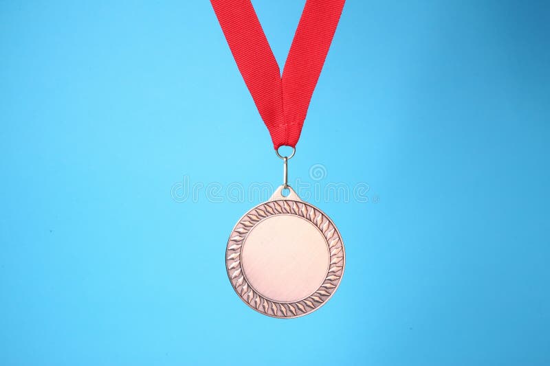 One Bronze Medal with Ribbon on Light Blue Background Stock Image ...