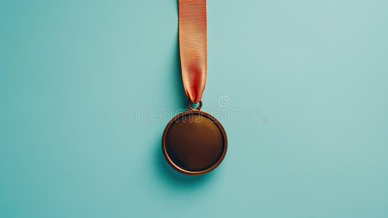 One Bronze Medal with Ribbon on Light Blue Background, Minimalizm Stock ...