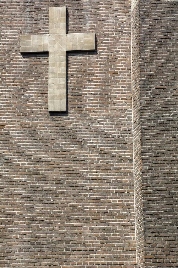 One Brown Big Cross on the Wall Stock Image - Image of church, religion ...