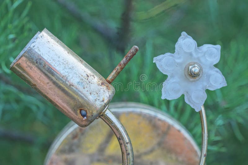 One Brown Metal Cup for Socket and Lamp on Old Chandelier Stock Image ...