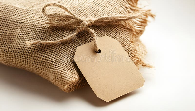 One Burlap Bag with Tag on Light Background Stock Image - Image of ...