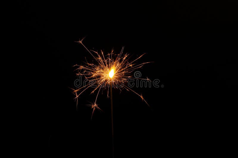 One Burning Sparkler Stick on Black Background Stock Image - Image of ...