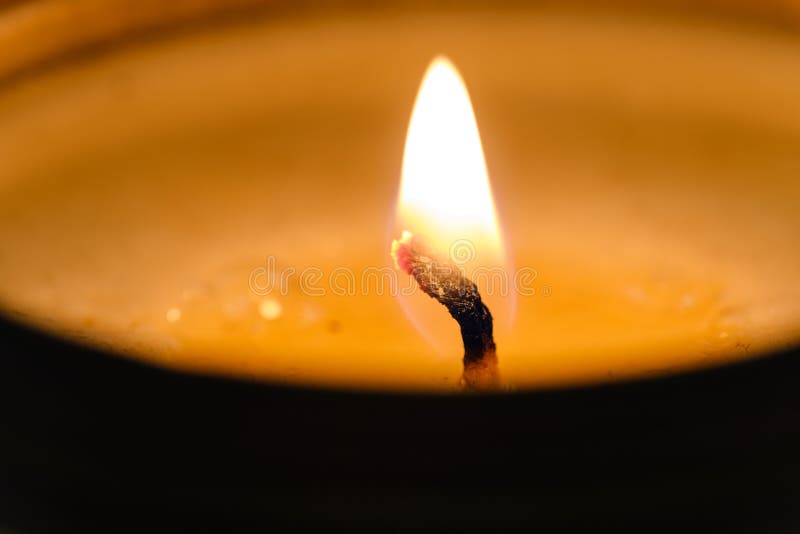 One Warm Candle Flame at Night Closeup View Stock Image - Image of ...