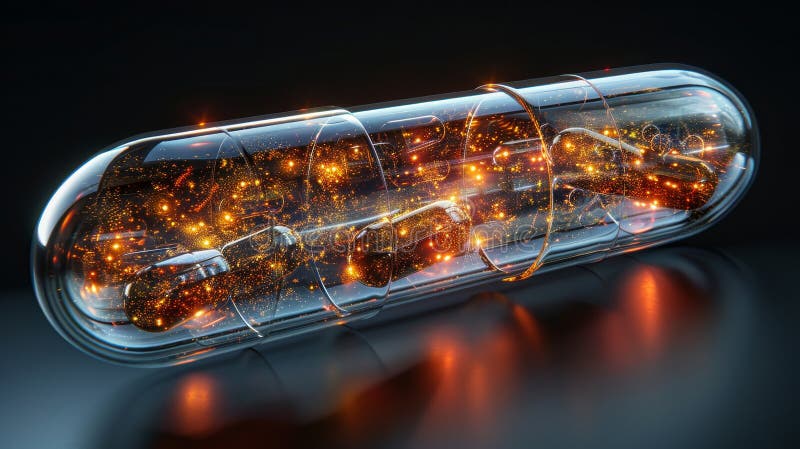 One Capsule in a Transparent Shell with Vitamin Granules Inside on the ...