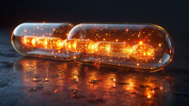 One Capsule in a Transparent Shell with Vitamin Granules Inside on the ...