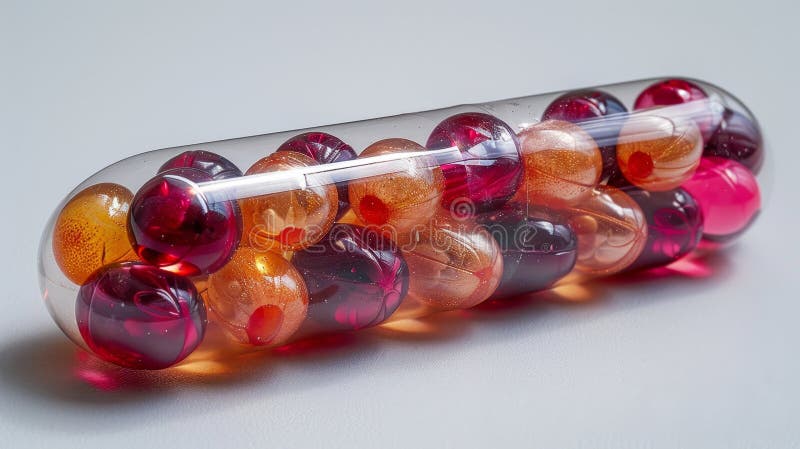 One Capsule in a Transparent Shell with Vitamin Granules Inside on the ...