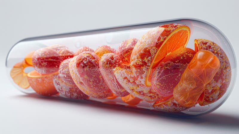 One Capsule in a Transparent Shell with Vitamin Granules Inside on the ...