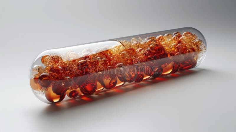 One Capsule in a Transparent Shell with Vitamin Granules Inside on the ...