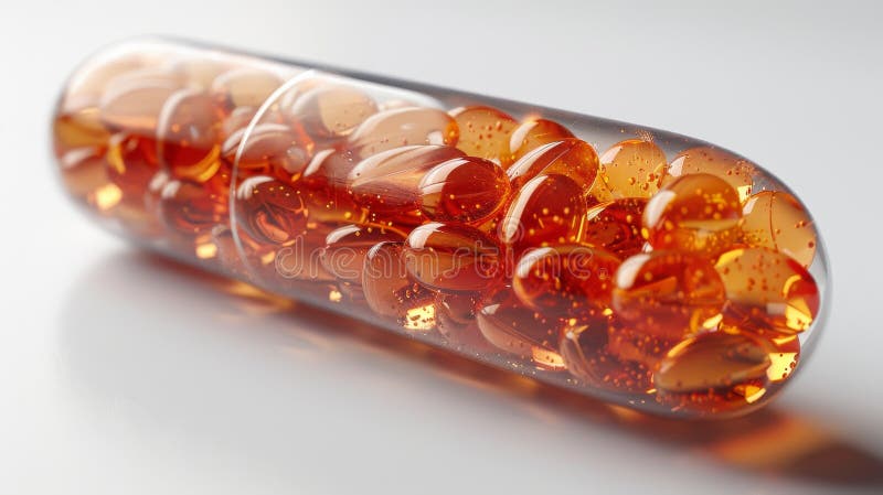 One Capsule in a Transparent Shell with Vitamin Granules Inside on the ...