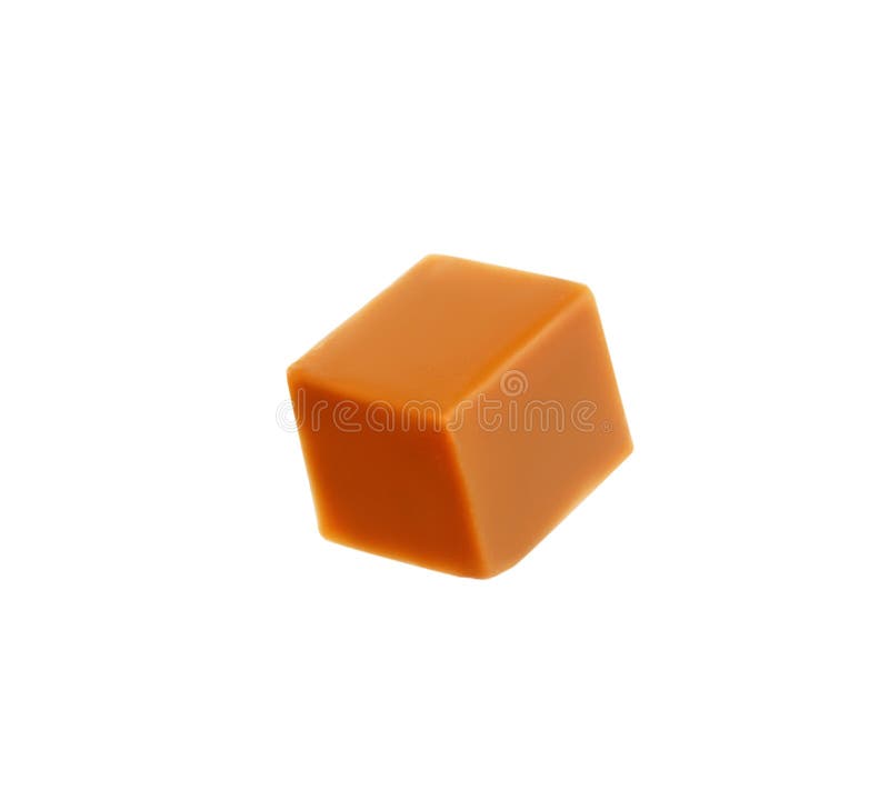 One Caramel Cube Isolated on White. Confectionery Stock Photo - Image ...