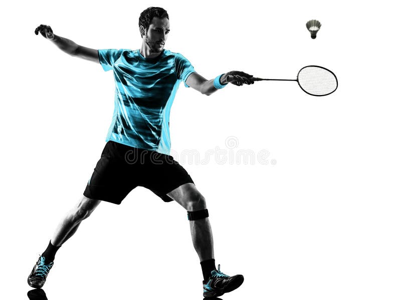 Badminton Player Man Shadow Silhouette Isolated White Backgroun Stock ...