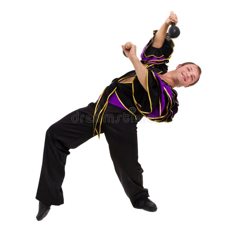 One Caucasian Man Samba Dancer Dancing Isolated on White Background ...