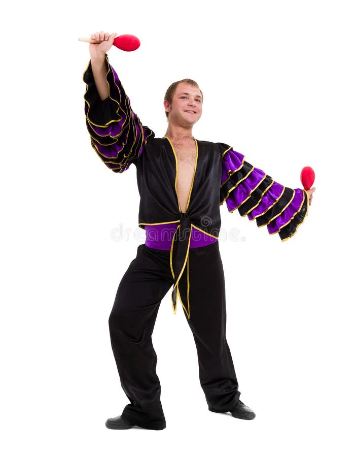 One Caucasian Man Samba Dancer Dancing Isolated White Background Photos ...