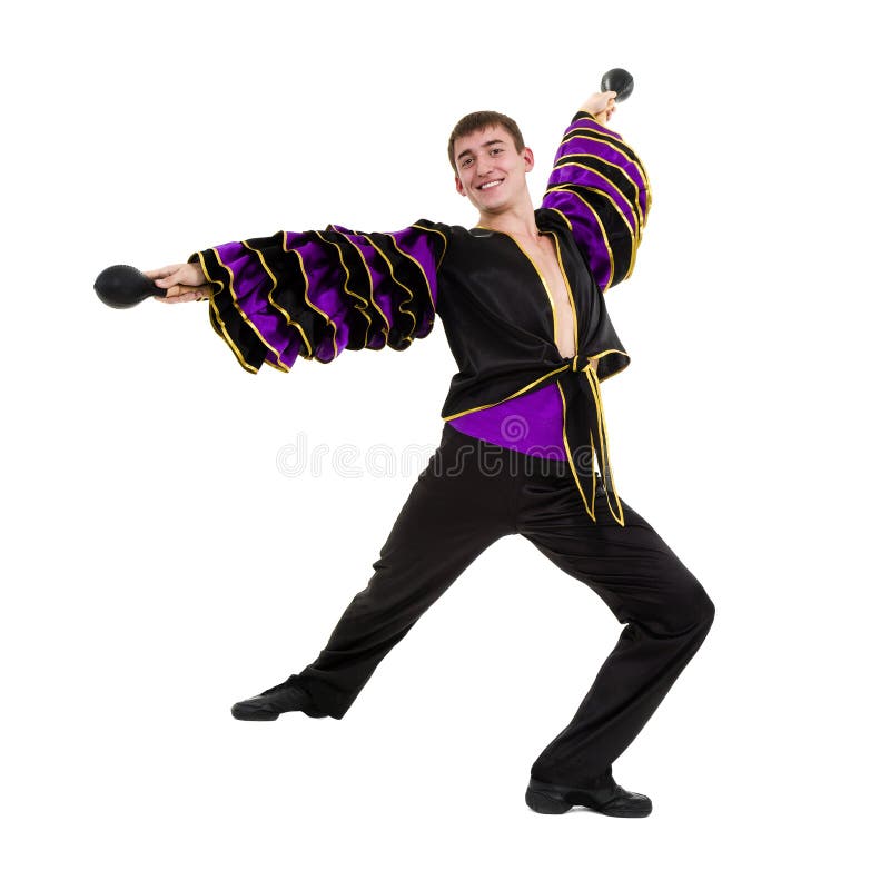 One Caucasian Man Samba Dancer Dancing Isolated On White In Full Length ...
