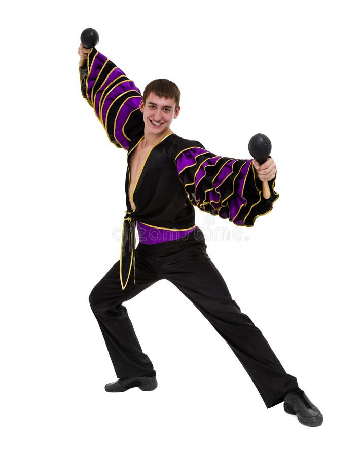 One Caucasian Man Samba Dancer Dancing Isolated on White in Full Length ...