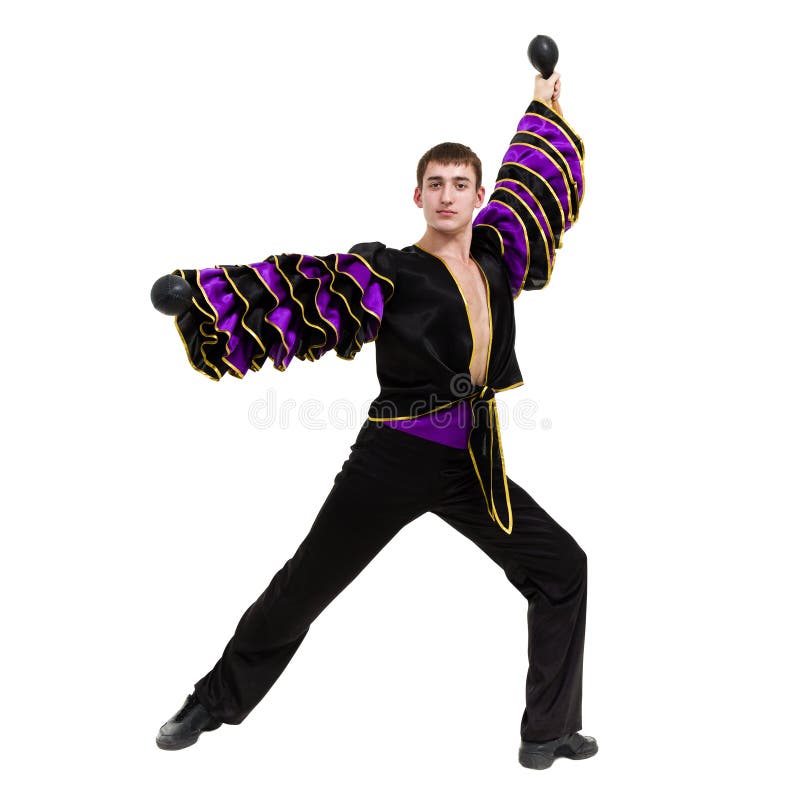 One Caucasian Man Samba Dancer Dancing Isolated White Background Photos ...