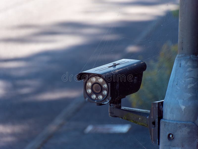 One CCTV Camera on a Pole. Outdoor Camera Stock Photo - Image of ...