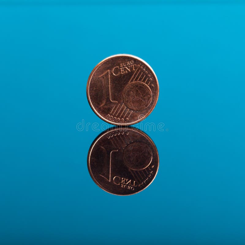 One Cent, Euro Money Coin on Blue with Reflection Stock Image - Image ...
