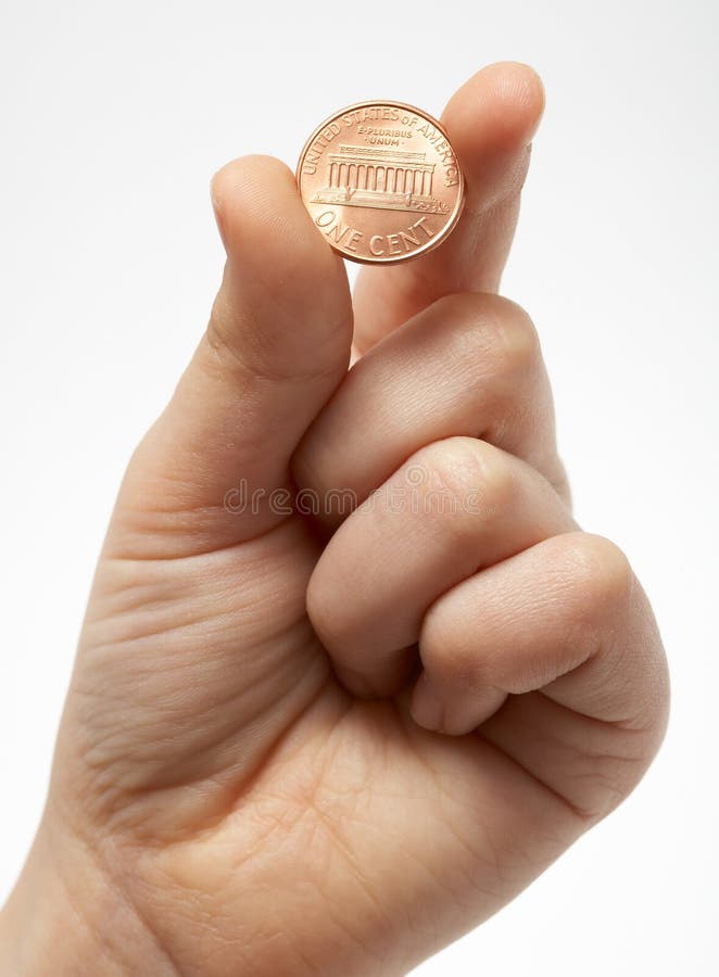 One cent in a hand stock photo. Image of object, currency - 4129536