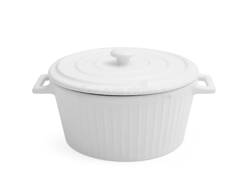 One Ceramic Pot with Lid Isolated on White Stock Image - Image of ...