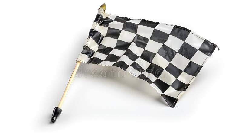 One Checkered Finish Flag Isolated on White Stock Photo - Image of ...